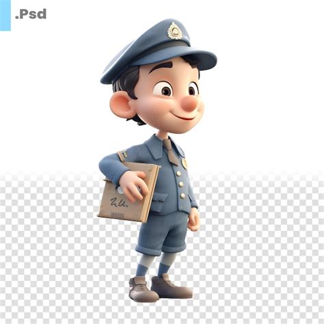 3d рендер маленького мальчика в полицейской форме с шаблоном psd книги