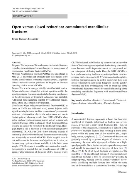Pdf Open Versus Closed Reduction Comminuted Mandibular Fractures
