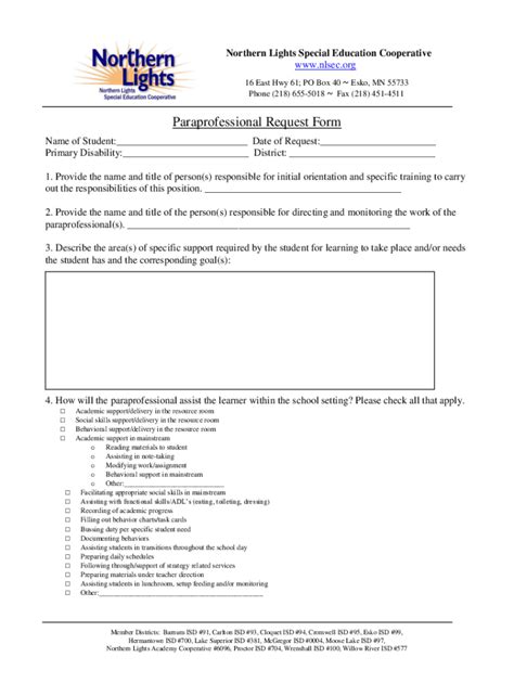 Fillable Online Paraprofessional Request Form Paraprofessional Request