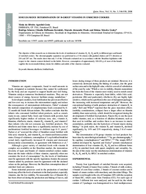 Pdf Simultaneous Determination Of B Group Vitamins In Enriched Cookies