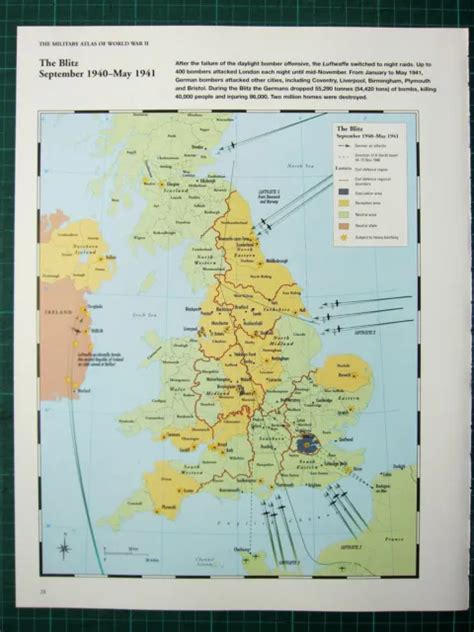 Ww2 Wwii Map Blitz Sept 1940 May 1941 German Air Attakcs Evacuation