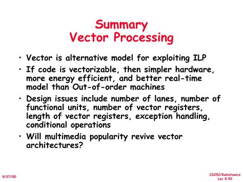 Ppt Cs252 Graduate Computer Architecture Lecture 10 Vector