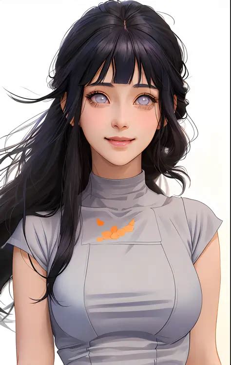 A Girl With Long Blue Hair And A Gray Shirt Hinata Hyuga Hinata Hyuga