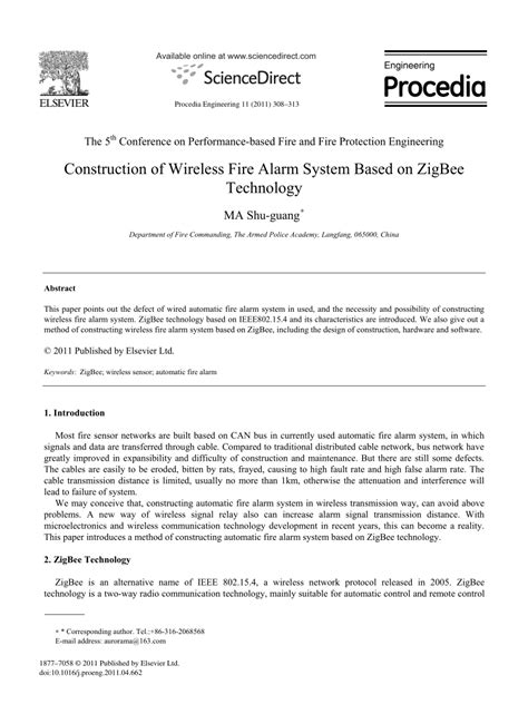 Pdf Construction Of Wireless Fire Alarm System Based On Zigbee Technology