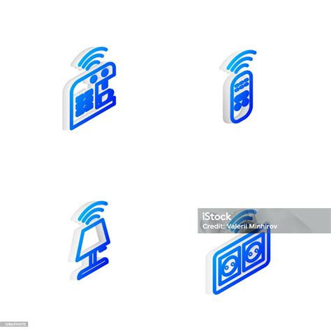 設置等軸測線智慧遙控器咖啡機檯燈和電源插座圖示向量向量圖形及更多一個物體圖片 一個物體 互聯網 交通工具內部 Istock