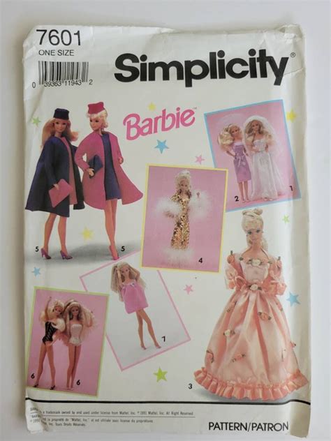Barbie Clothes Simplicity 7601 Vintage Sewing Pattern 11 1 2 Fashion