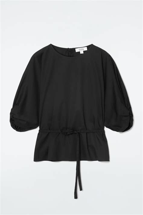 Cos Belted Puff Sleeve Blouse In Black Endource