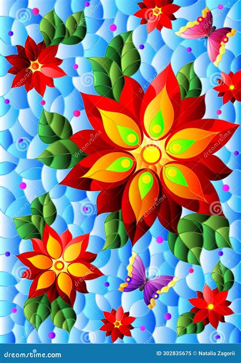 Illustration In The Style Of A Stained Glass Window With Bright Red