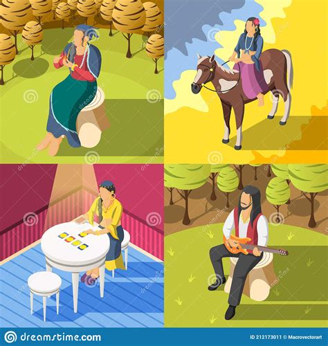 Gypsies Isometric 2x2 Design Concept Stock Vector Illustration Of