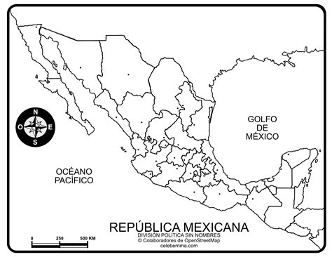 Mapa República Mexicana con nombres y división política para imprimir