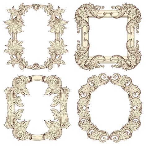 바로크 앤티크 스타일의 액자 복고풍 프레임 조각 무료 벡터