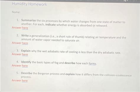 Solved Humidity Homeworknamesummarize The Six Processes By