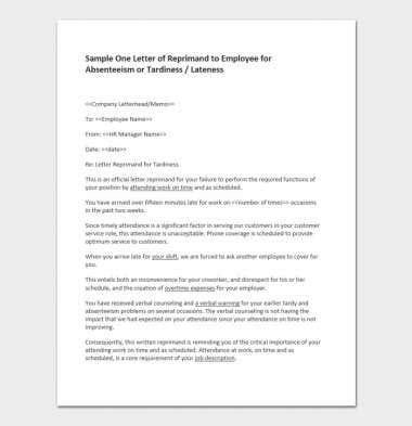 Letter Of Reprimand For Employee Performance Template Samples