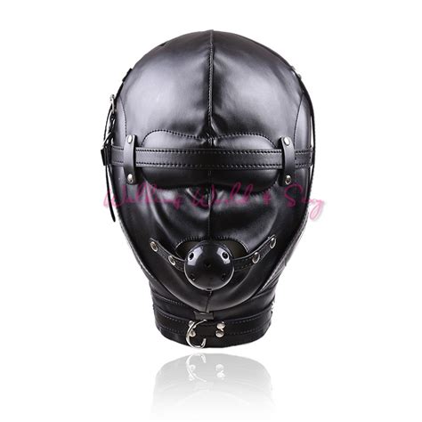 Pu Leather Head Bondage Restraints Fetish Slave Hood Blindfold Open