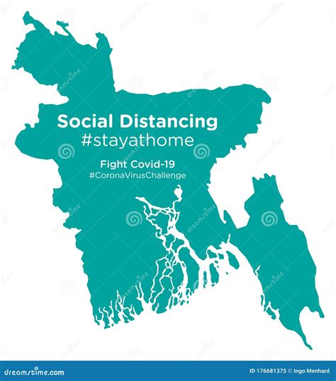 Bangladesh Map With Social Distancing Stayathome Tag Stock Vector