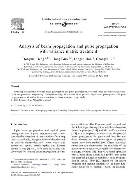 Pdf Analysis Of Beam Propagation And Pulse Propagation With Variance
