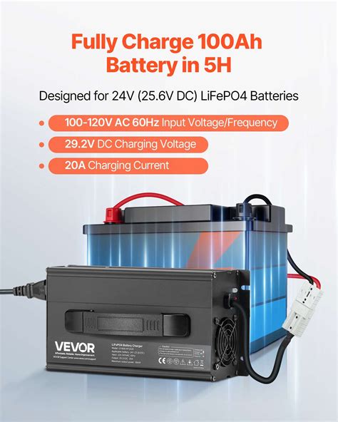 Vevor 24v 20a Lithium Battery Charger 29 2v Ac Dc Lifepo4 Smart