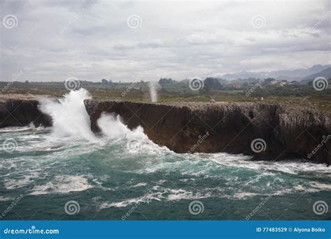 Huge Waves Fontains And Buffones Spain Stock Image Image Of