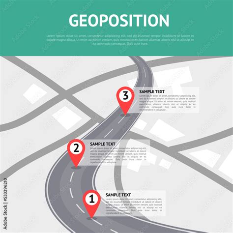 Geoposition Concept With Pin Pointers On Asphalt Highway Cartography