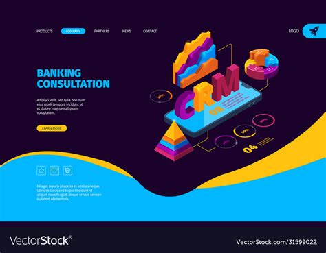 Crm Isometric Business Landing Page Royalty Free Vector