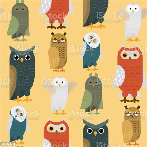 만화 올빼미 새 귀여운 캐릭터 수 면 달콤한 Owlet 원활한 패턴 배경 벡터 일러스트 레이 션 올빼미류에 대한 스톡 벡터 아트