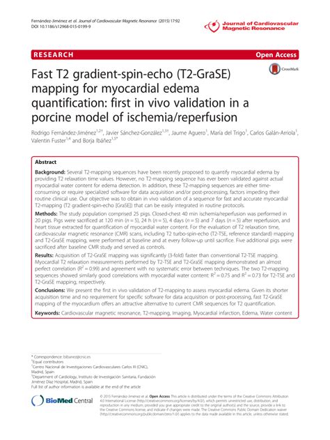 Pdf Fast T2 Gradient Spin Echo T2 Grase Mapping For Myocardial Edema Quantification First