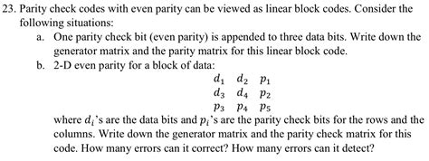 Solved 3 Parity Check Codes With Even Parity Can Be Viewed