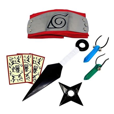 Kit Ninja Naruto Kunai Naruto Shuriken Bandana Folha Vermelha Sakura Rock Lee Colar Tsunade