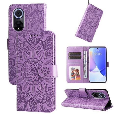 For Honor Huawei Nova Embossed Sunflower Leather Phone Case Purple Alexnld Com