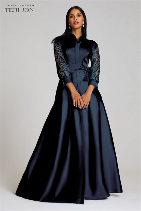 Taffeta Shirt Dress Gown With Eyelet Sleeve And Collar