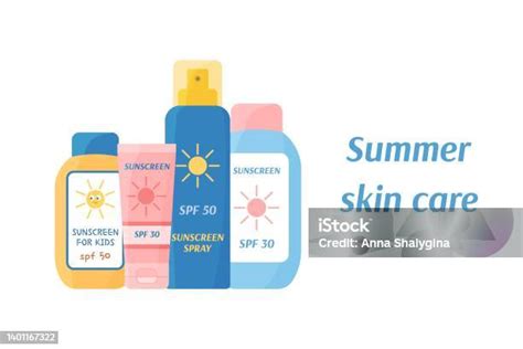 여름 피부 관리 자외선 차단제 제품의 벡터 세트 자외선 차단 튜브 스프레이 및 병 자외선 차단 크림과 로션 안전한 태닝 개념 플랫 일러스트레이션 30에 대한 스톡 벡터 아트