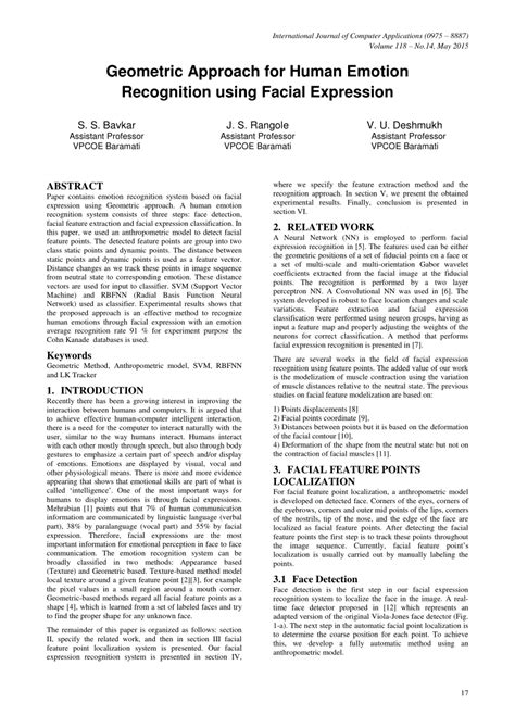 Pdf Geometric Approach For Human Emotion Recognition Using Facial Expression