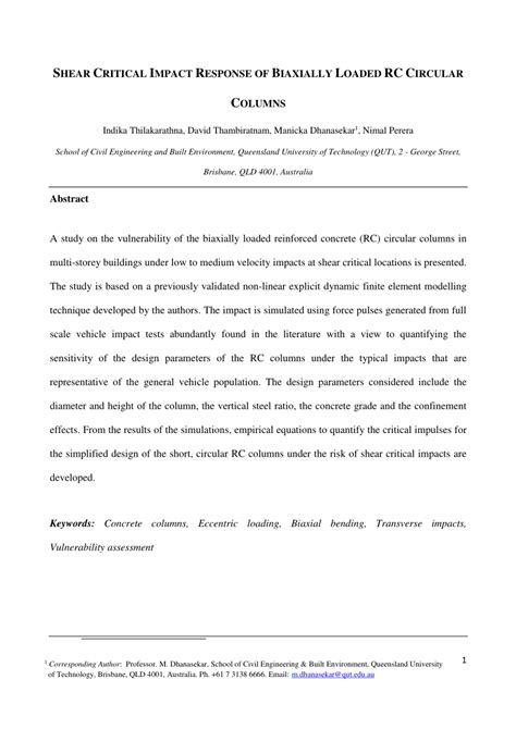 Pdf Shear Critical Impact Response Of Biaxially Loaded Reinforced