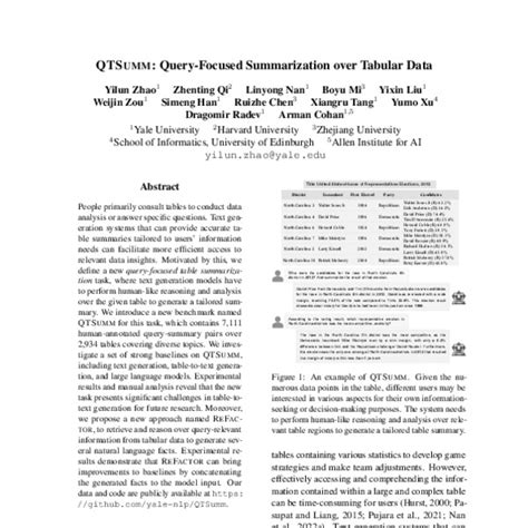 Qtsumm Query Focused Summarization Over Tabular Data Acl Anthology