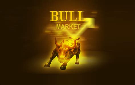 주식시장과 지표가 있는 황소 시장 컨셉은 상승추세를 보이고 있습니다 주식시장 황소 금융 안전 트렌드 투자 사업 및 긍정적인 시장 개념에 대한 스톡 사진 및 기타 이미지