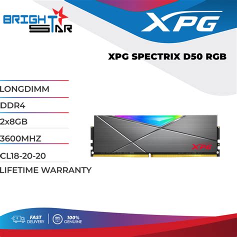 Xpg Spectrix D50 Rgb Longdimm Ddr4 2x8gb 3600mhz Cl18 20 20 Lifetime Warranty Lazada