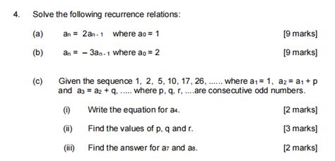 Solved Solve The Following Recurrence Relations A Chegg