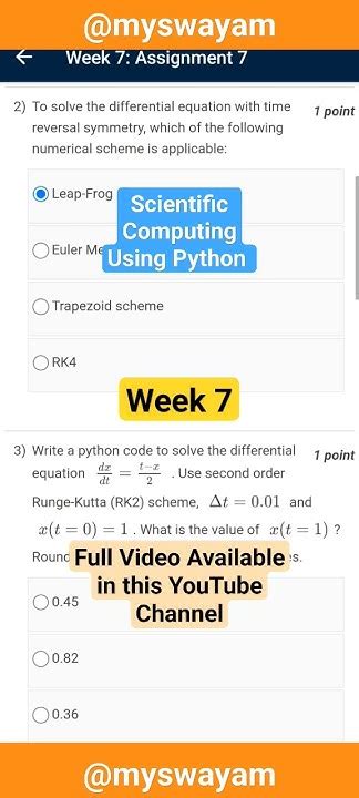 week 7 scientific computing using python nptel assignment solved