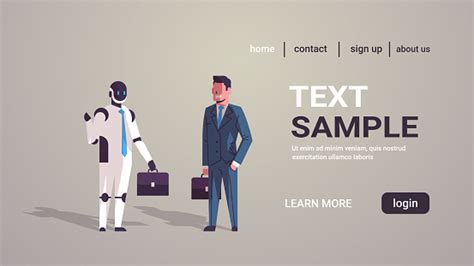 사업가 로보틱 캐릭터 인간 Vs 로봇 비즈니스 자동화 인공 지능 기술 개념 수평 복사 공간 전체 길이와 서 가공의 인물에 대한 스톡 벡터 아트 및 기타 이미지 Istock