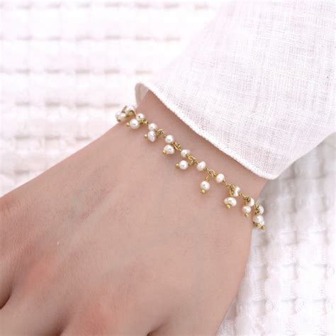 Goldenes Armband aus echten Perlen er Silber vergoldet Armband mit Süßwasserperlen er