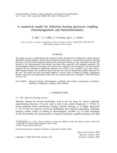 Pdf A Numerical Model For Induction Heating Processes Coupling Electromagnetism And
