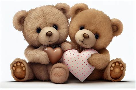 Cute Teddy Bears Holding A Heart On White Background Generate Ai