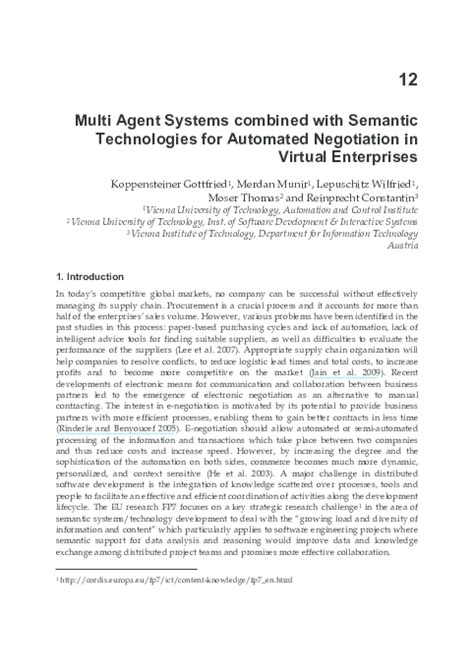 Pdf Multi Agent Systems Combined With Semantic Technologies For Automated Negotiation In