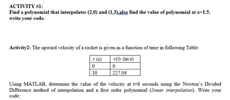activity 1 find a polynomial that interpolates