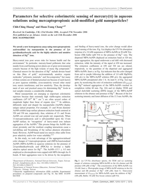 Pdf Parameters For Selective Colorimetric Sensing Of Mercuryii In Aqueous Solutions Using