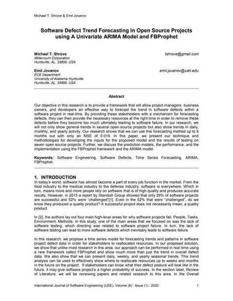 Software Defect Trend Forecasting In Open Source Projects Using A Univariate Arima Model And