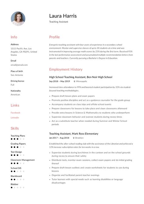 Teaching Assistant Resume And Writing Guide 12 Templates Pdf