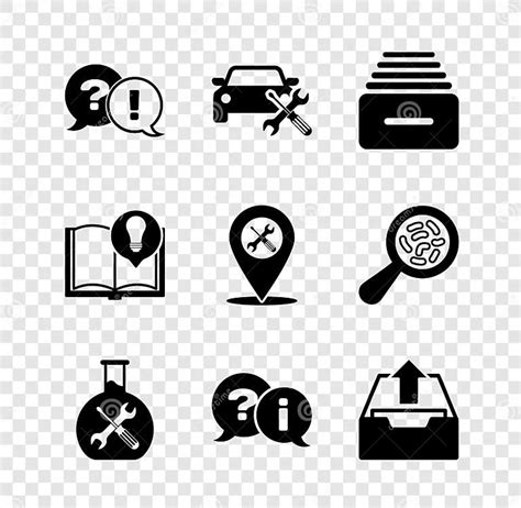 set question and exclamation car service drawer with documents