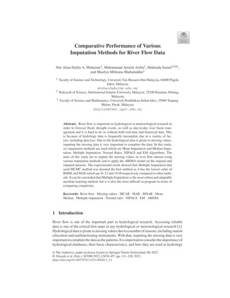 pdf comparative performance of various imputation methods for river
