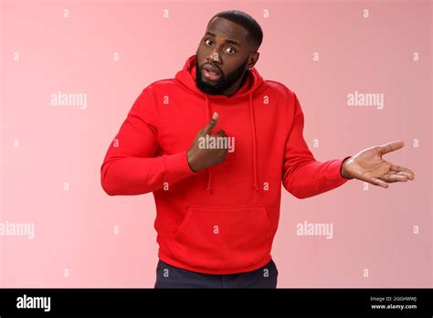 Guy Asking Why Blame Him Portrait Surprised Wondered Black Bearded Man